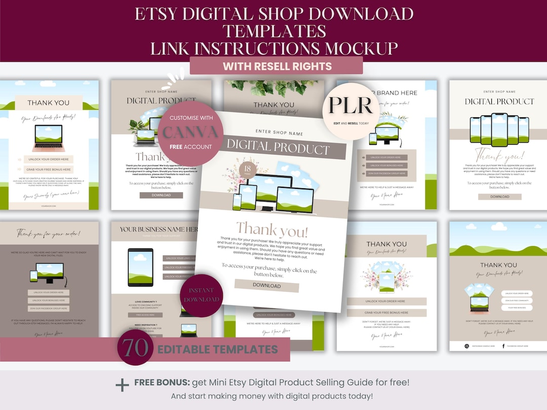 Digital Download Template Bundle, 70 Etsy Shop Downloadable ...