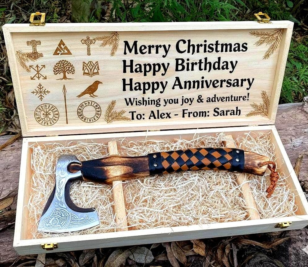 Custom Hand-forged Viking Axe With Engraved Wooden Gift Box ...