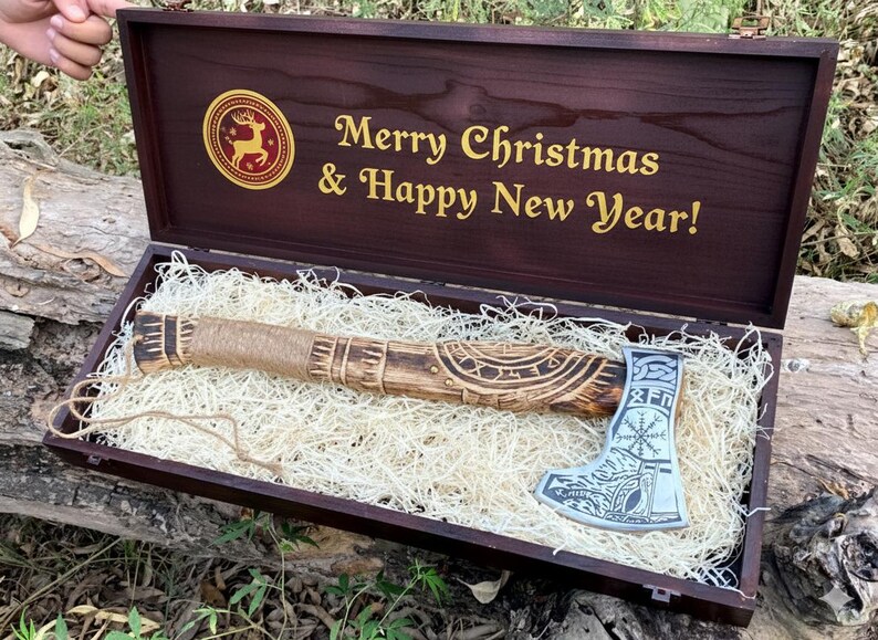 Custom Ragnar Viking Axe With Engraved Wooden Gift Box – Personalized ...