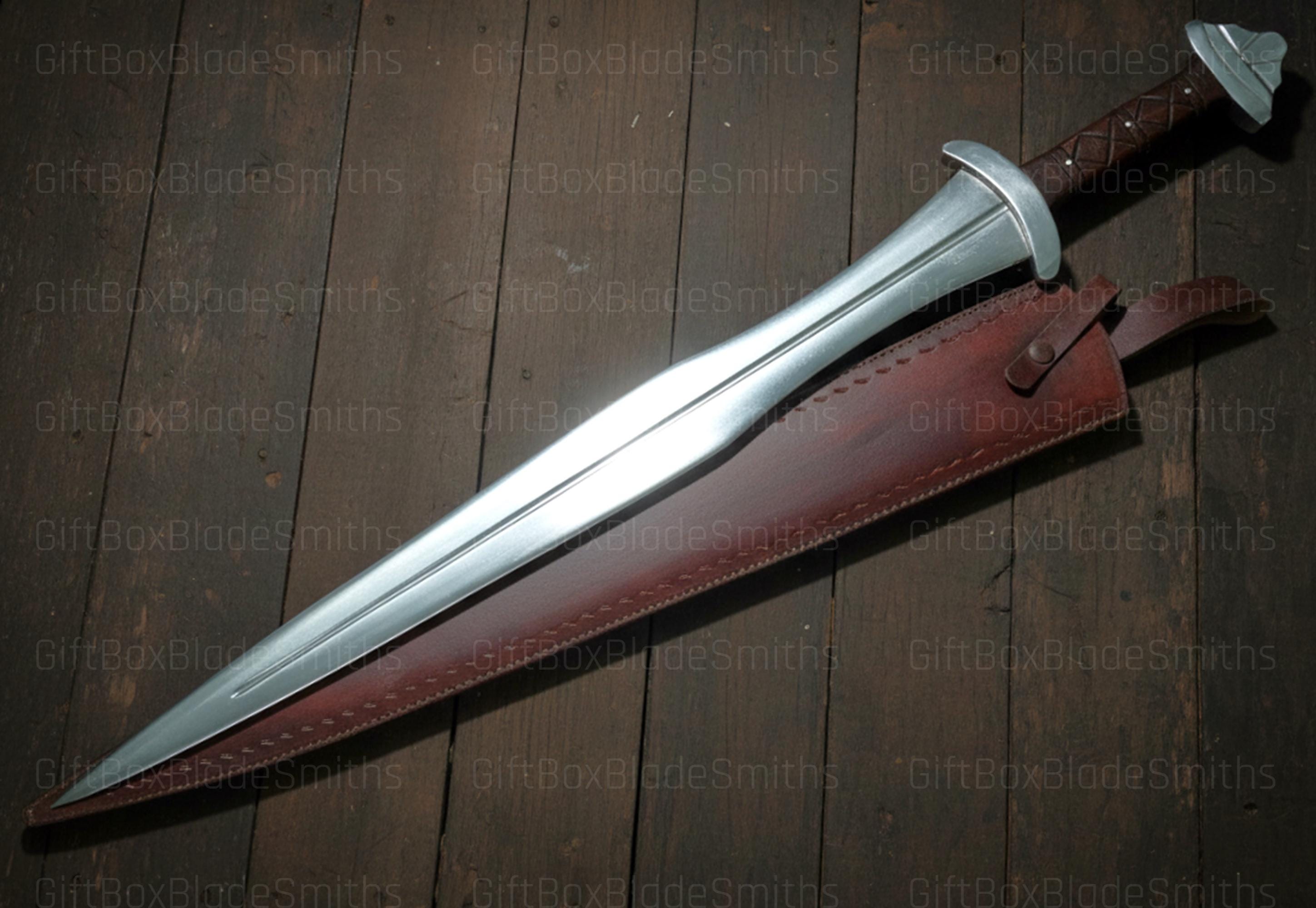 Handmade Damascus Steel Elven Sword, Rosewood Handle, Leather Sheath - Etsy