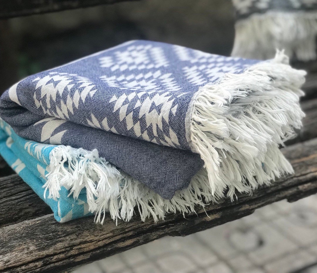 Navy Traditional Turkish Cotton Peshtemal Towel: Exotic Beach and Home ...