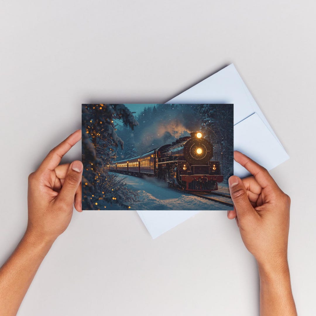 Set of 10 Christmas Train Postcards – Winter Steam Train Art Prints ...