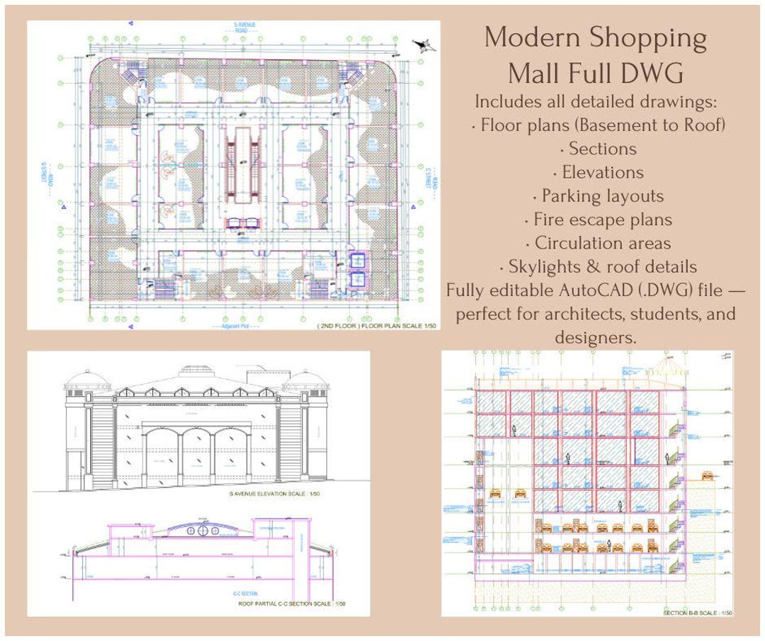 Shopping Mall DWG Set | Floor Plans, Sections, Elevations | Full ...