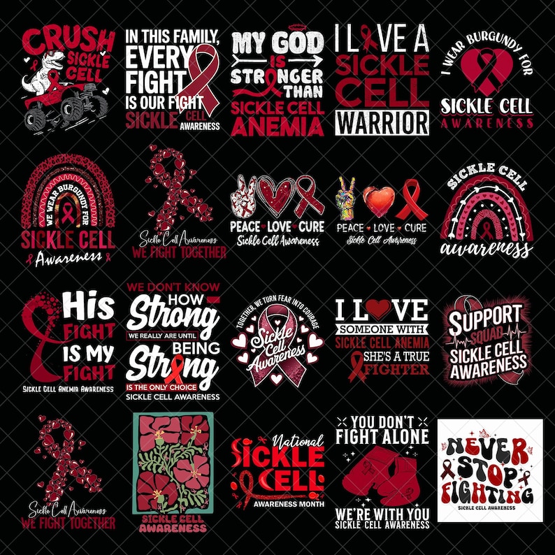 Sickle Cell Awareness Bundle PNG, Burgundy Ribbon Warrior Clipart ...