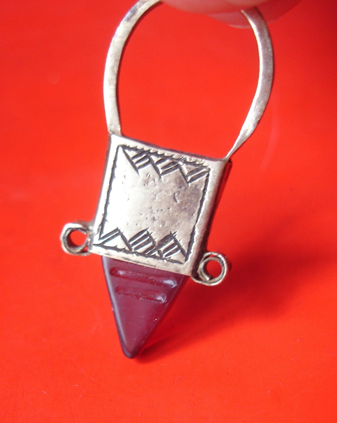 Niger Tuareg Tarnished Hand Engraved Etched DARK RED Pendant or Earring ...