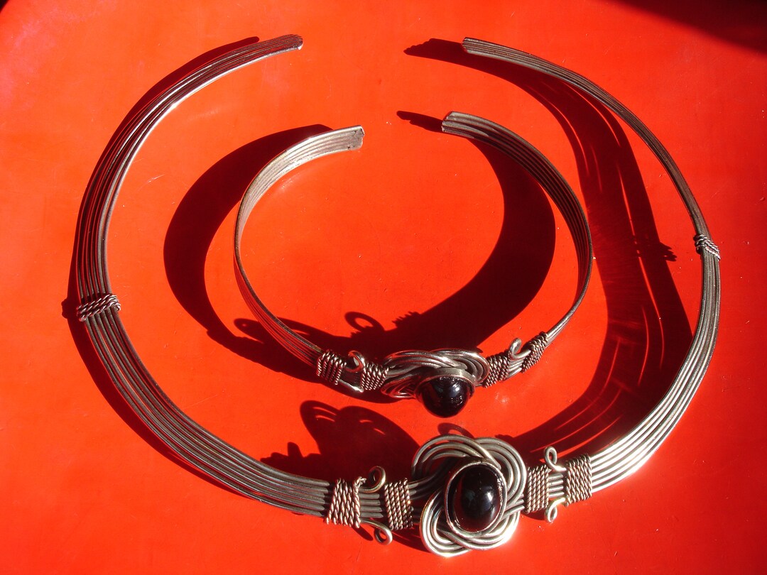 Moroccan BLACK Agate Torque Necklace and Bracelet or Arm Band Jewellery ...