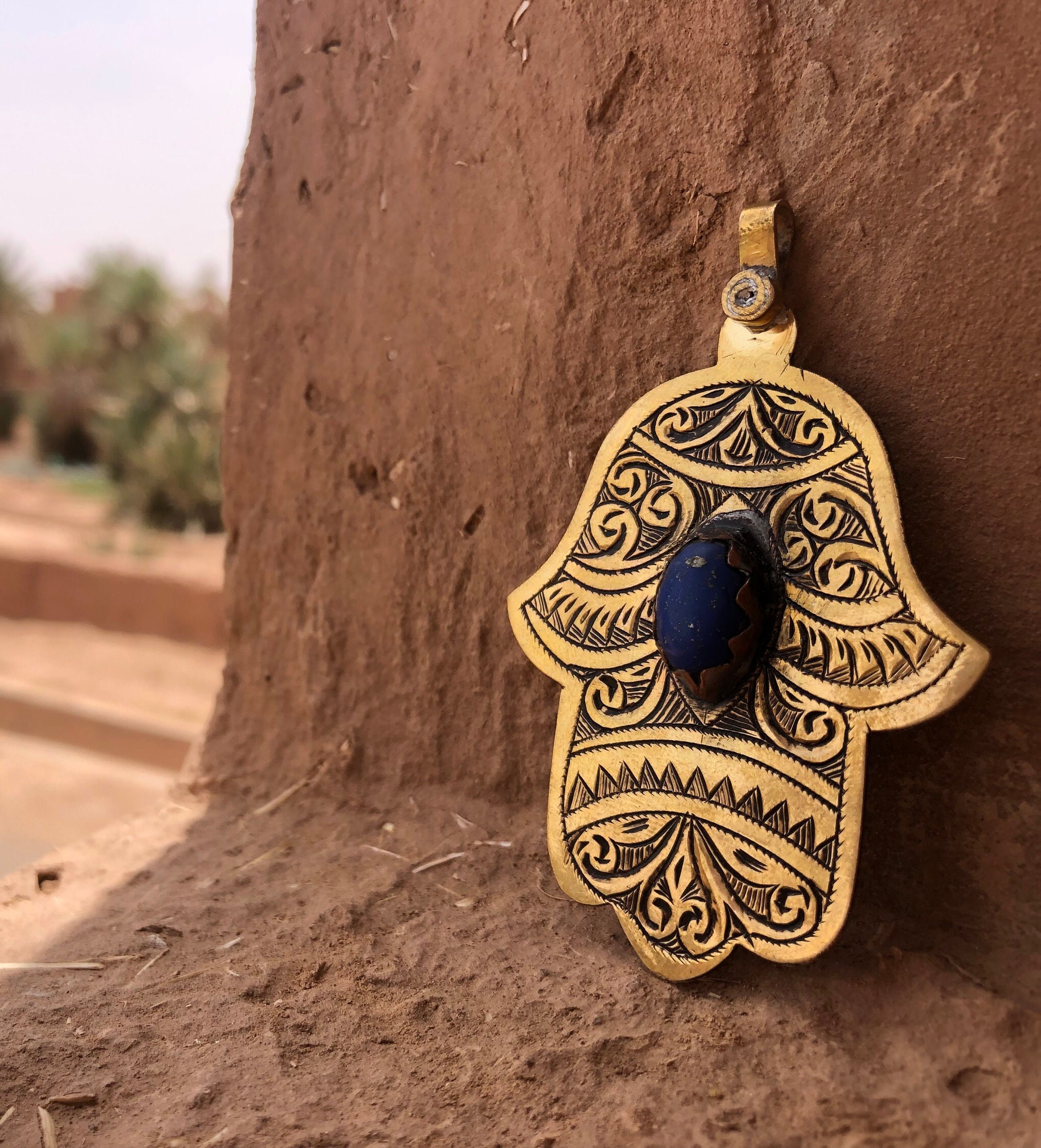 Moroccan BRASS Gold Colour Hand Engraved Hamsa Hand Pendant - Etsy UK