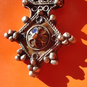 Moroccan Tuareg Cross Hand Made Enamel Tarnished Hollow Pendant With ...