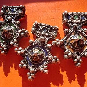 Moroccan Tuareg Cross Hand Made Enamel Tarnished Hollow Pendant With ...