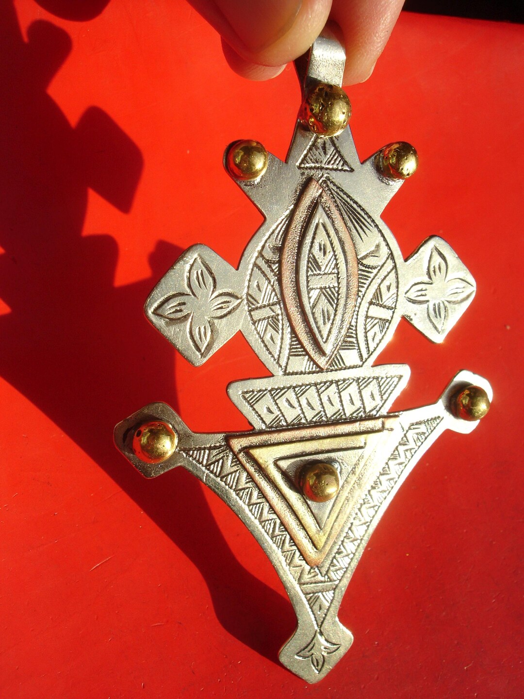 Moroccan Tuareg Style Cross Pendant Hand Engraved With COPPER and BRASS ...