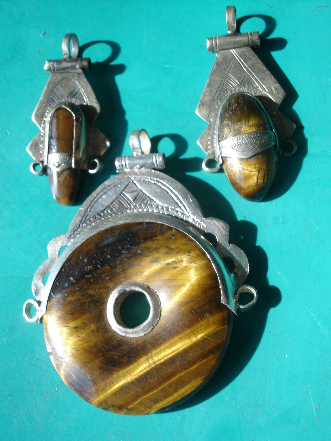 Niger Tuareg SILVER and TIGER'S Eye Hand Engraved Pendant - VARIOUS - Etsy