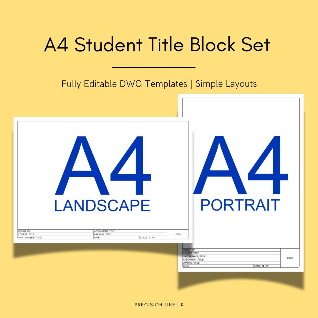 Autocad Student A4 Title Block Templates (landscape & Portrait ...