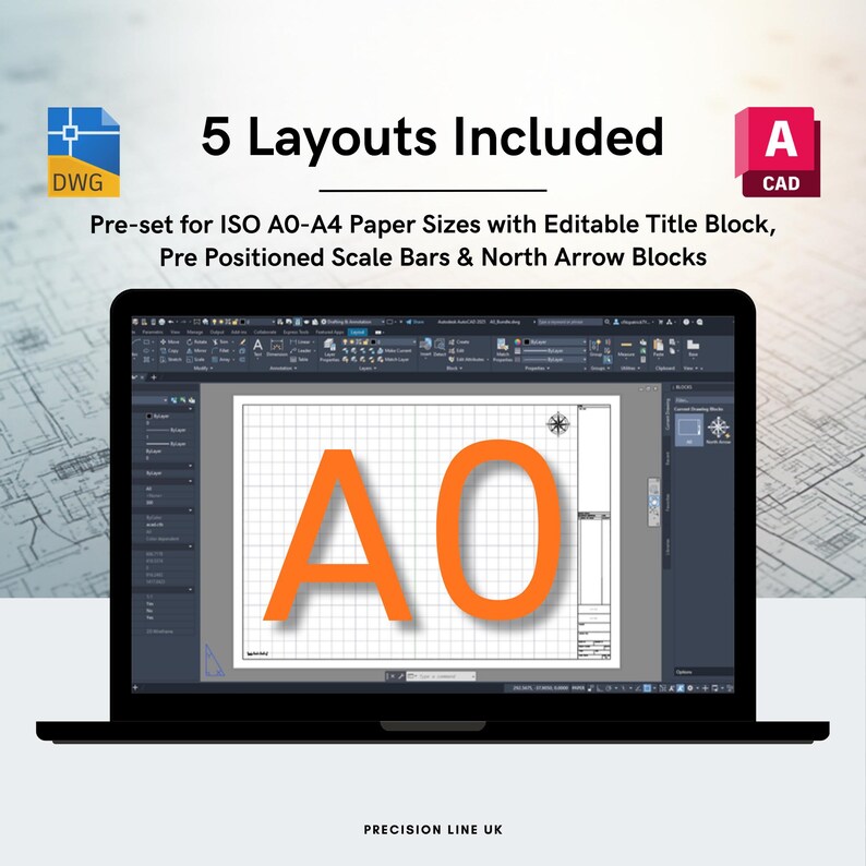 Autocad Title Block Bundle: A0-A4 ISO DWG With Dynamic North Arrow ...