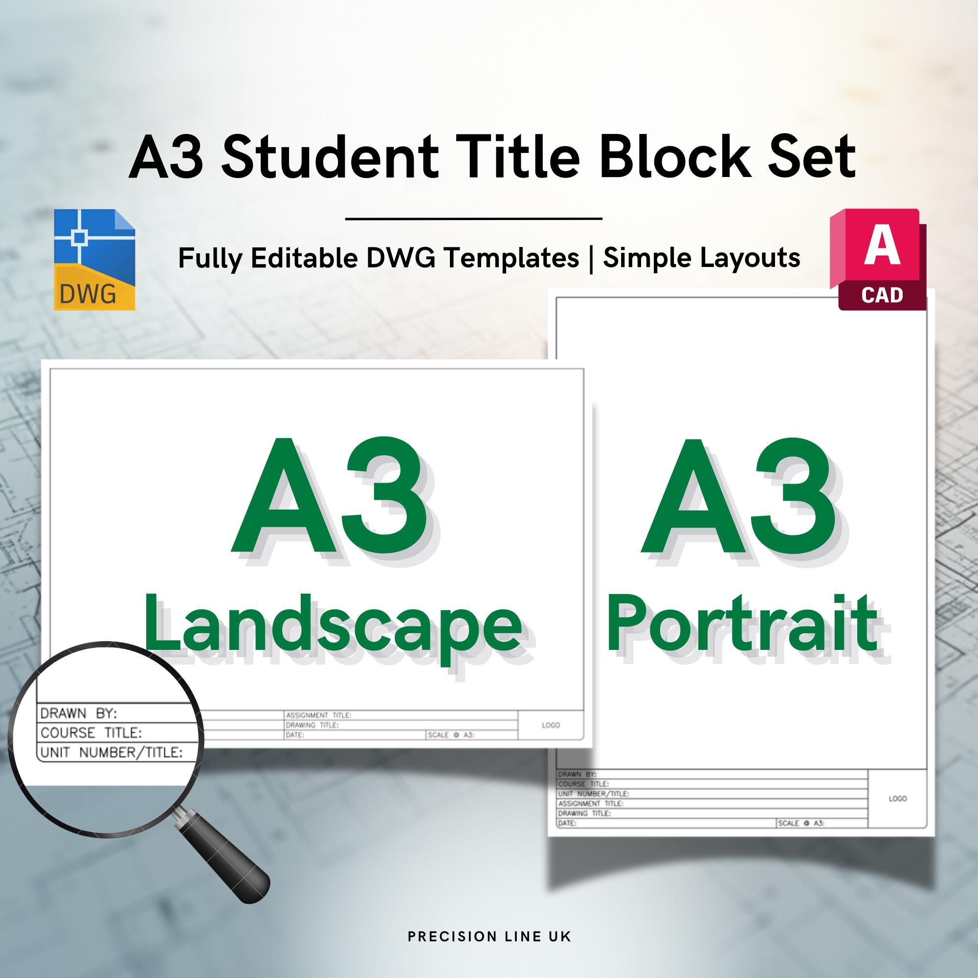 Modèles de cartouches ISO A3 pour étudiants AutoCAD (paysage et ...