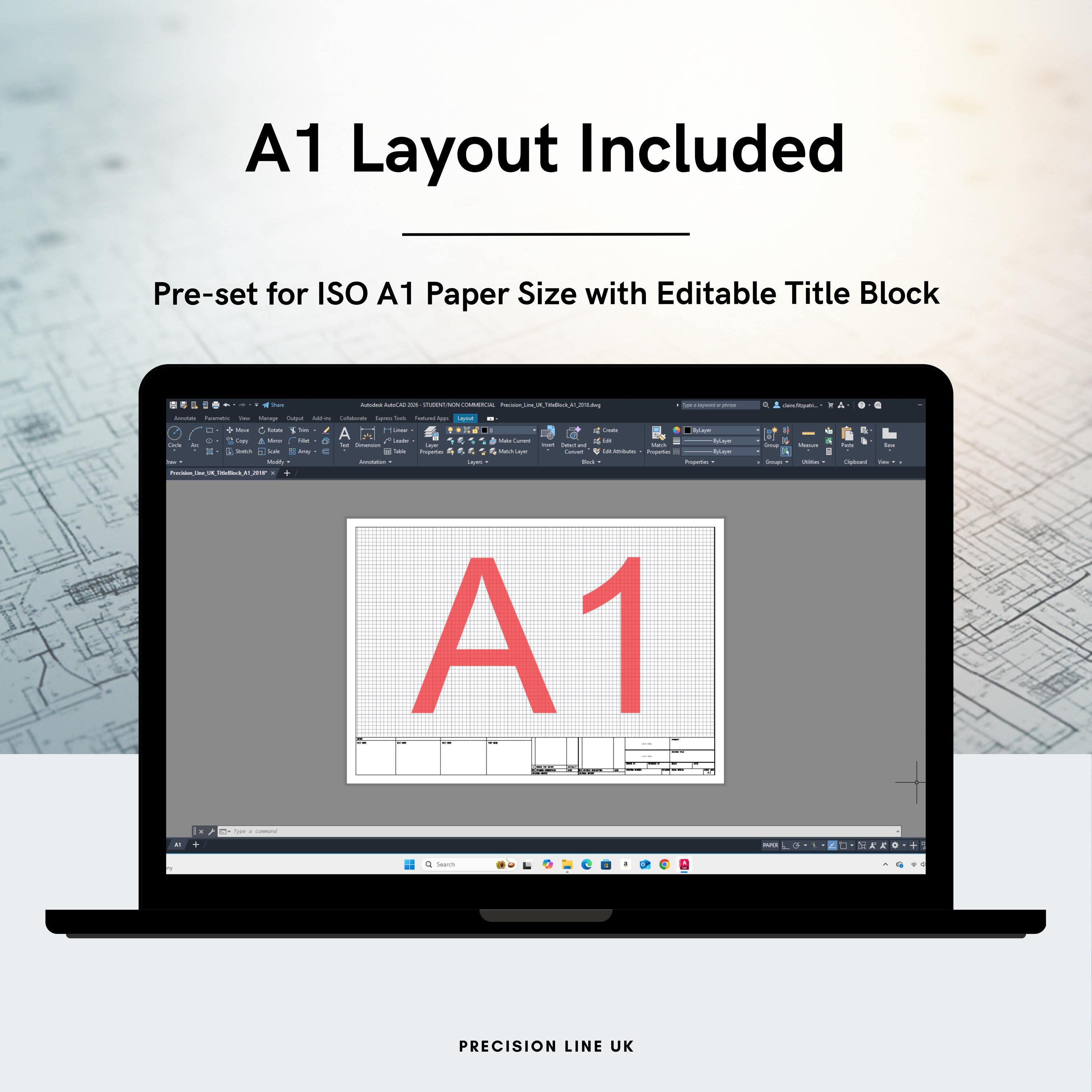 Autocad ISO A1 Title Block Template - Editable DWG Layout (digital ...