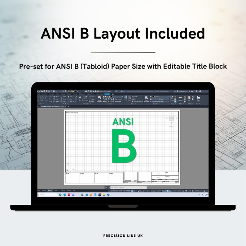Autocad ANSI B Tabloid Title Block Template | Editable DWG (digital ...