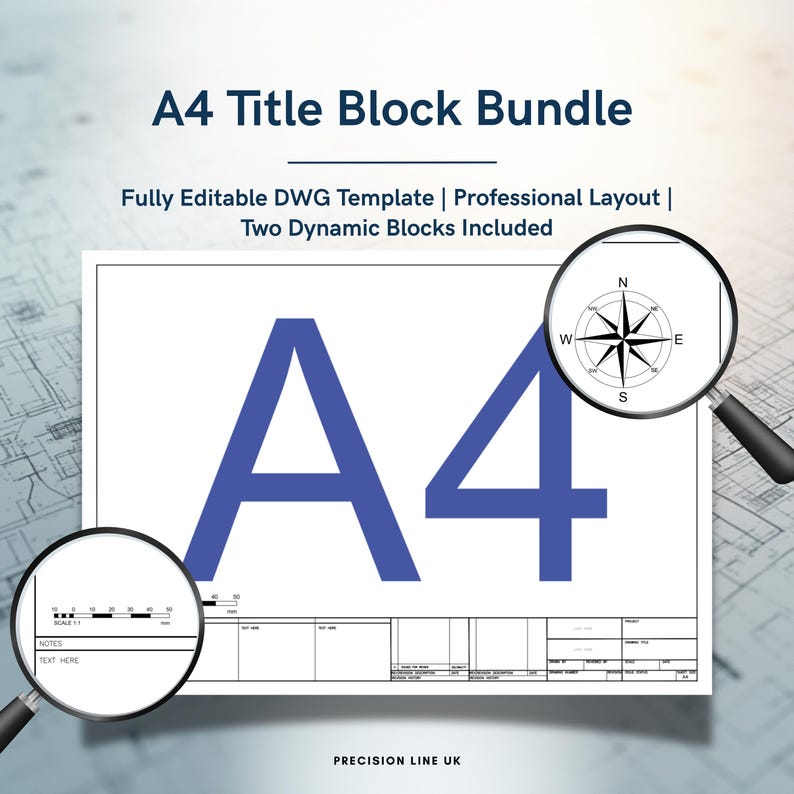 A4 Autocad Title Block Bundle With Dynamic North Arrow & Scale Block ...