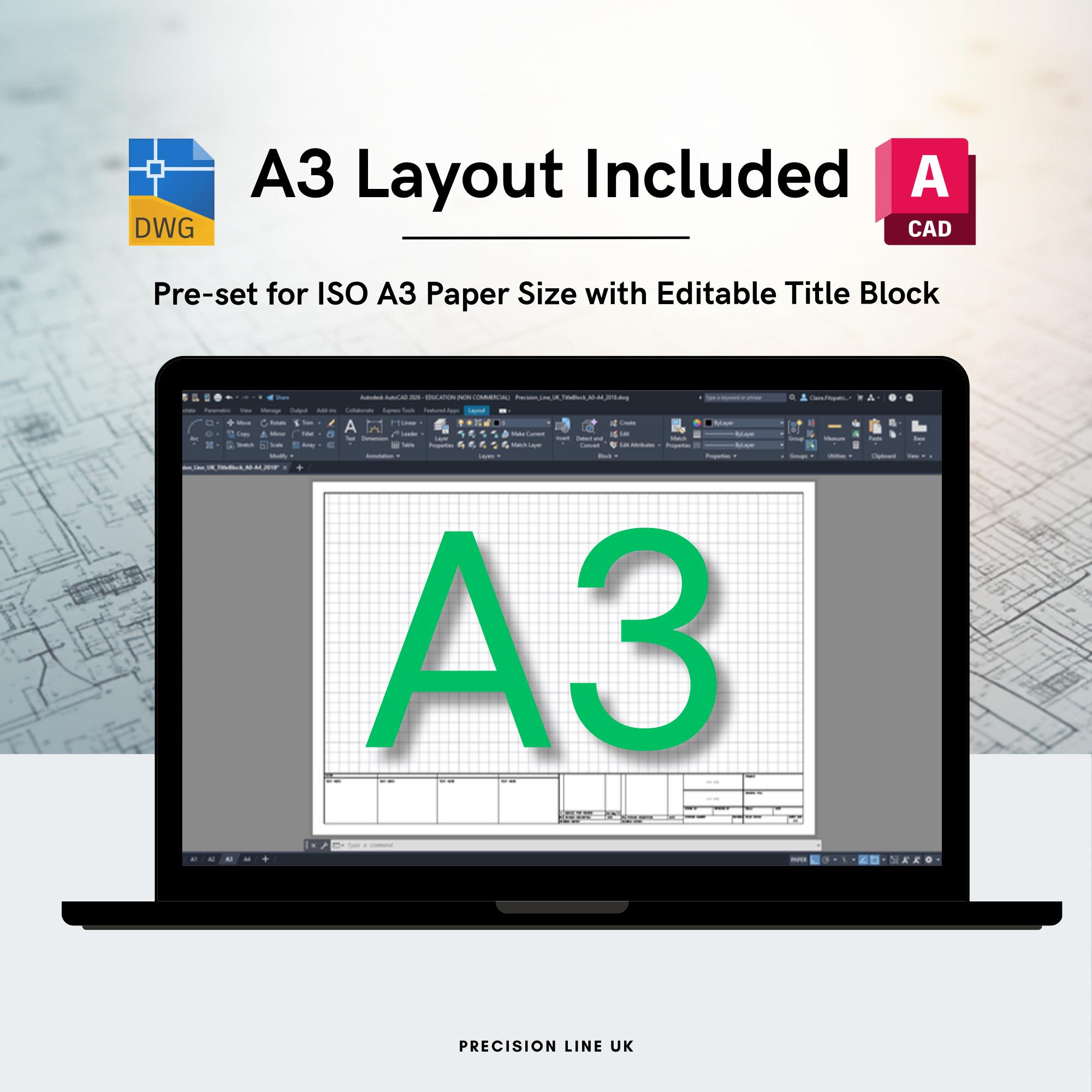 Autocad ISO A3 Title Block Template - Editable DWG Layout (digital ...