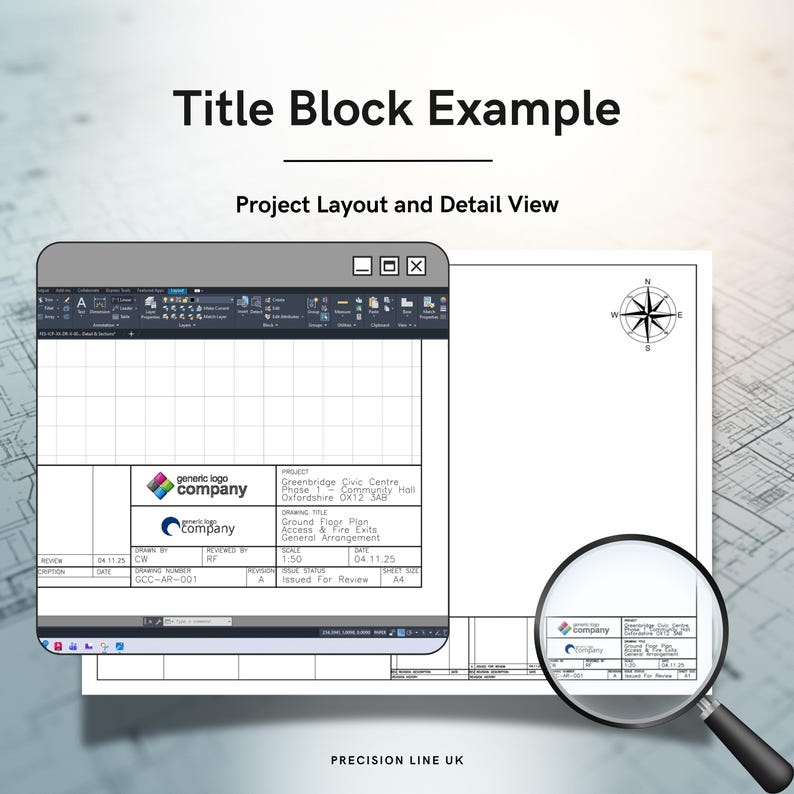 A4 Autocad Title Block Bundle With Dynamic North Arrow & Scale Block ...