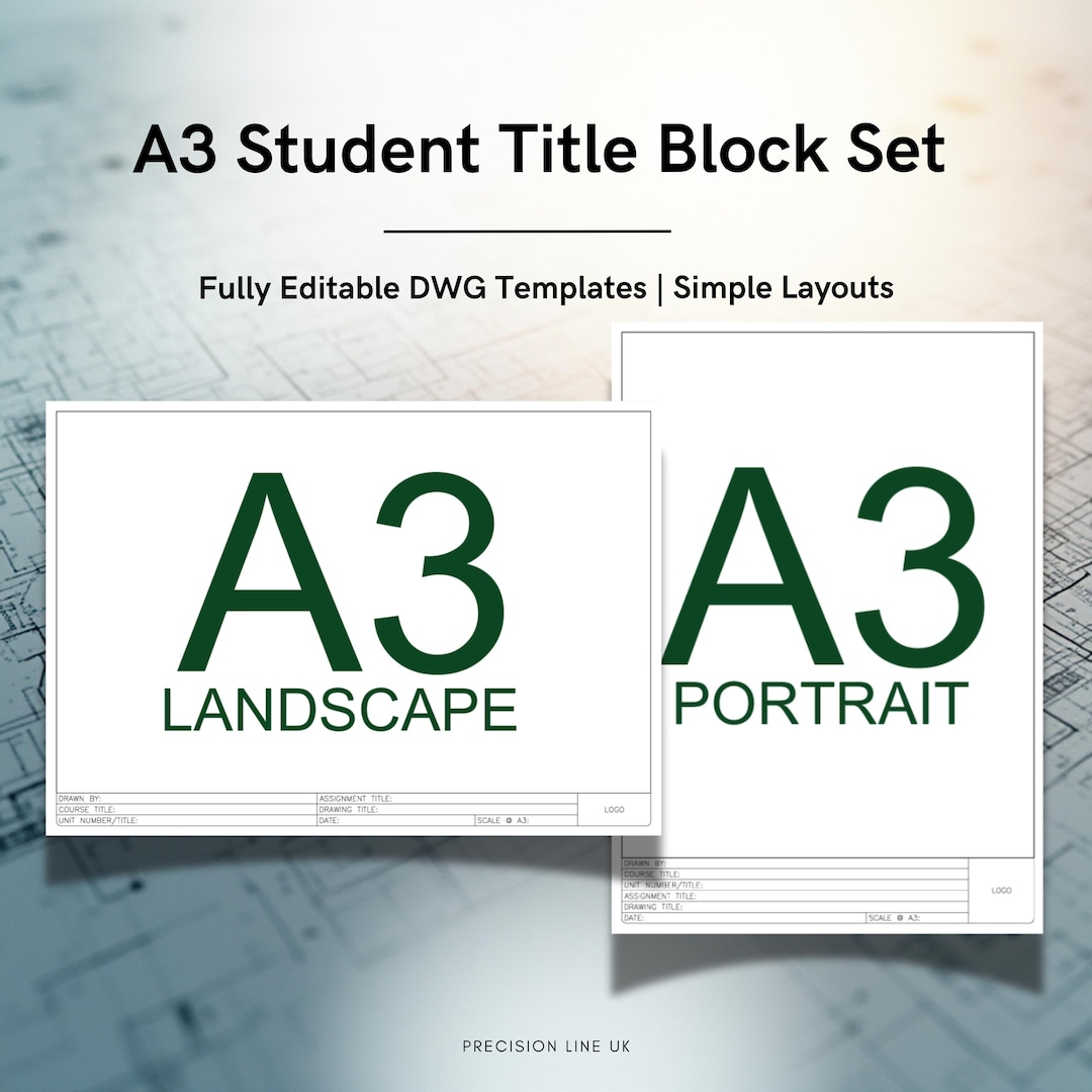 Autocad Student ISO A3 Title Block Templates (landscape & Portrait ...