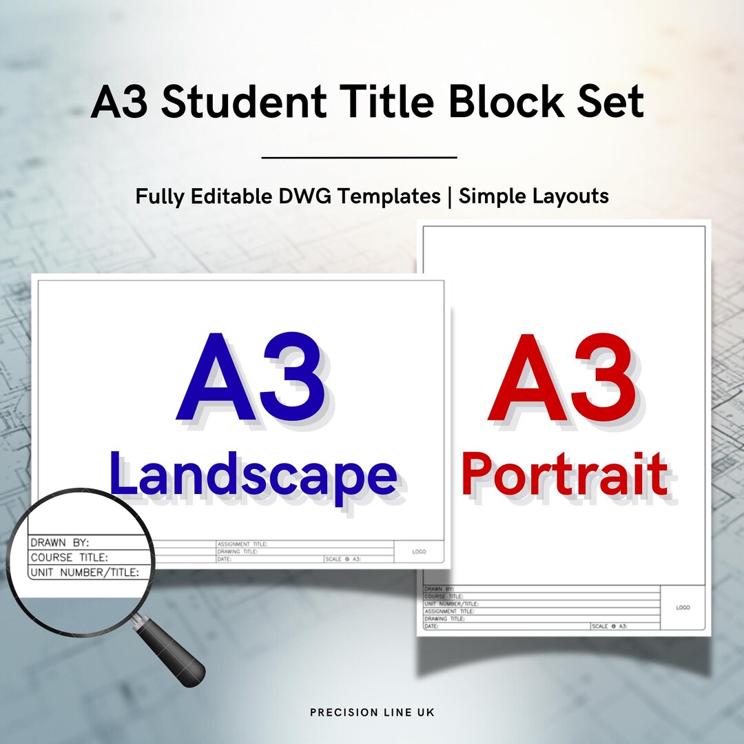 Autocad Student ISO A3 Title Block Templates (landscape & Portrait ...