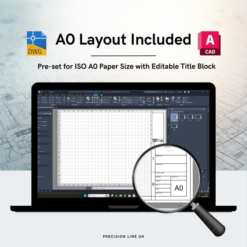 Autocad ISO A0 Grid Title Block Template - Editable DWG Layout (digital ...