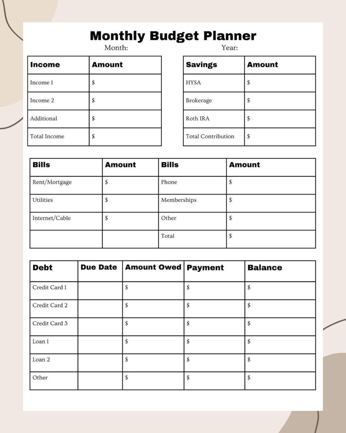 Minimalist Monthly Budget & Debt Tracker | Digital Planner + Printable ...