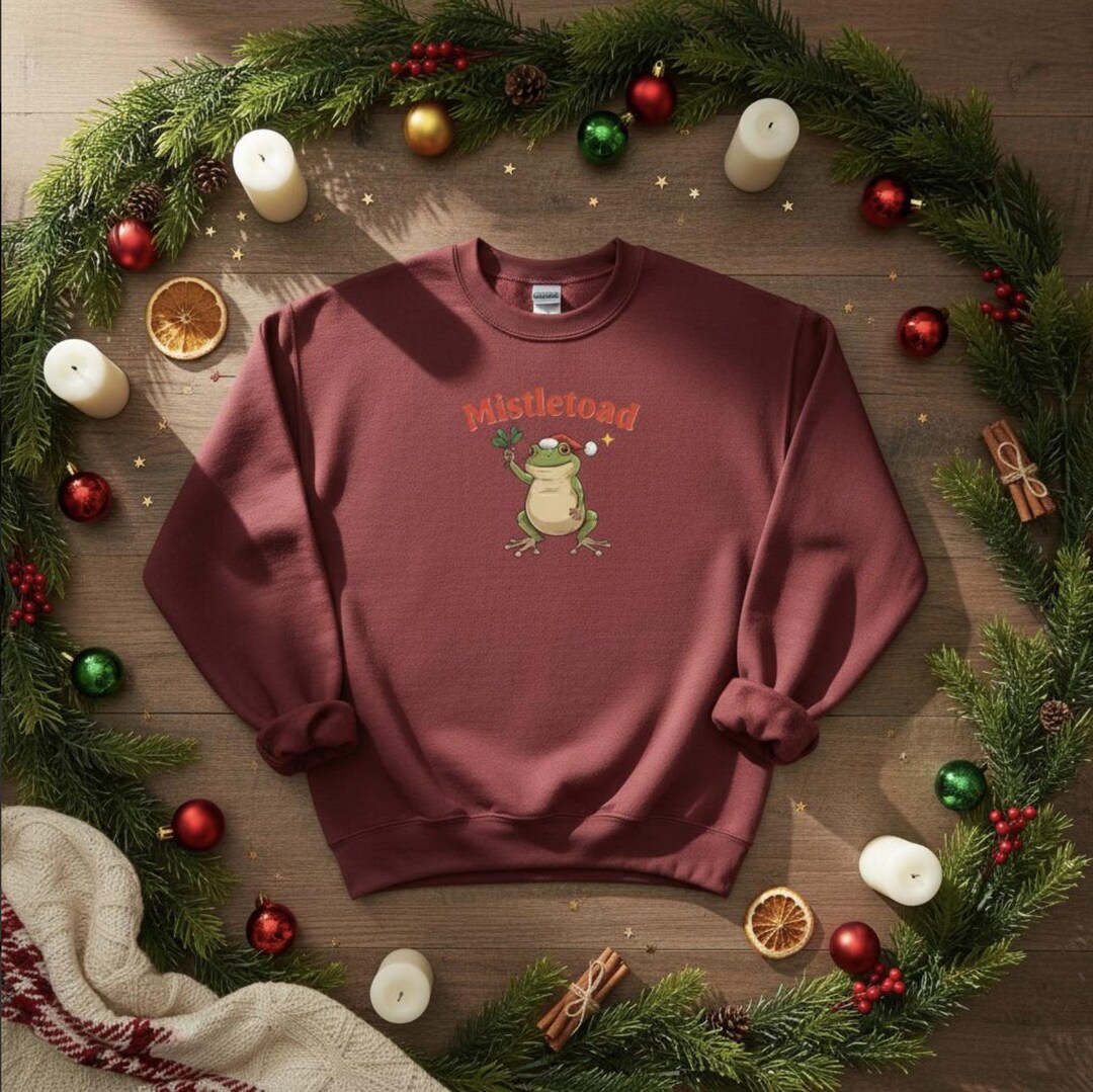 Mistletoad Christmas Jumper | Funny Toad & Mistletoe Holiday Sweatshirt ...