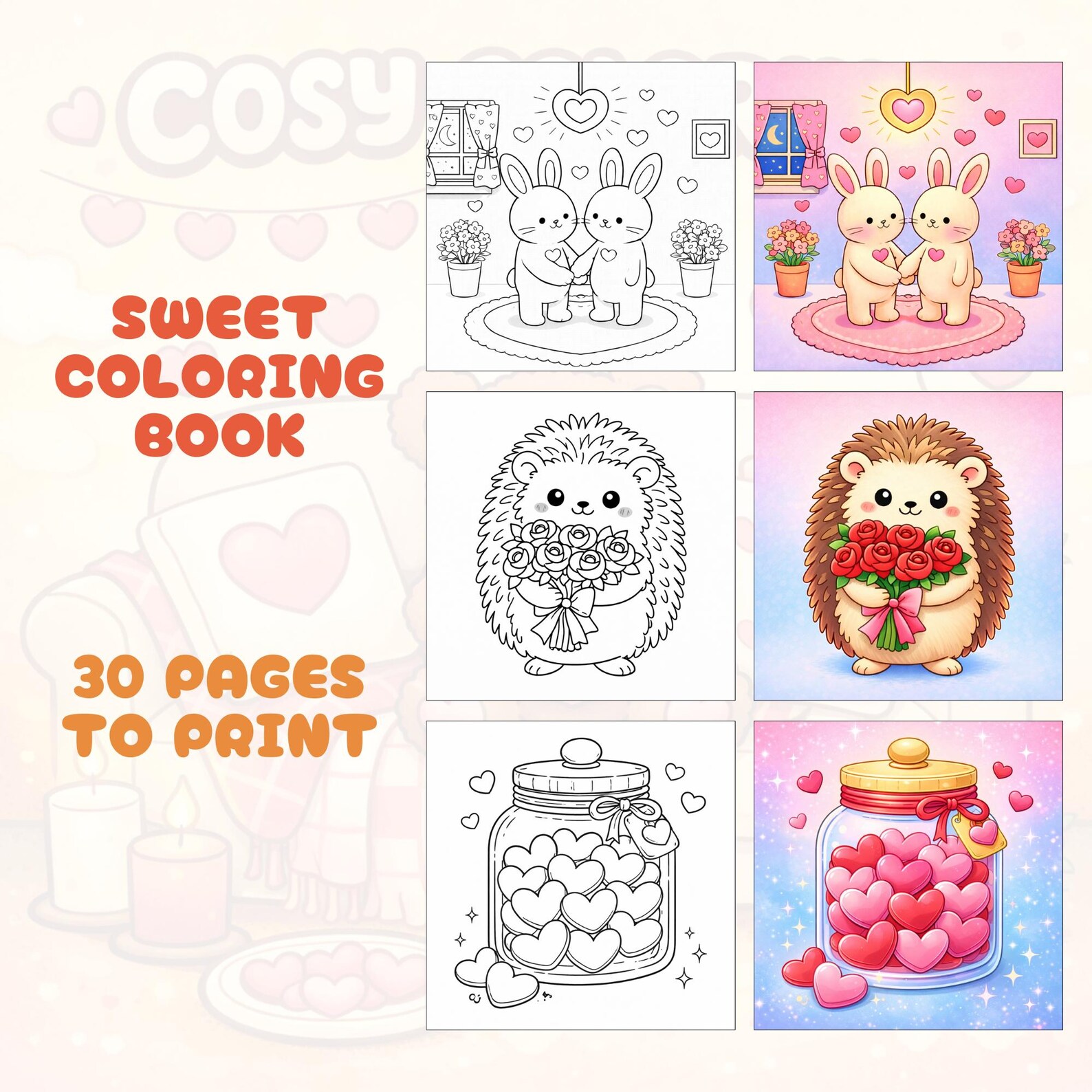 Cosy Valentine’s Day Coloring Book for Kids - 30 Sweet Pages, Animals ...