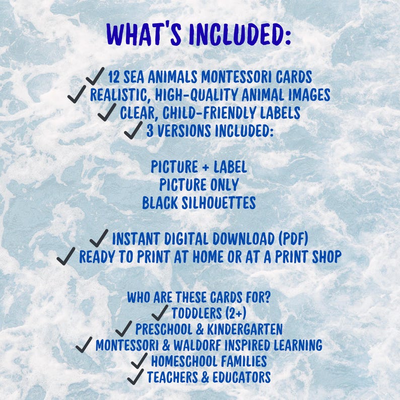 Sea Animals Montessori Cards, Printable Flashcards for Toddlers ...