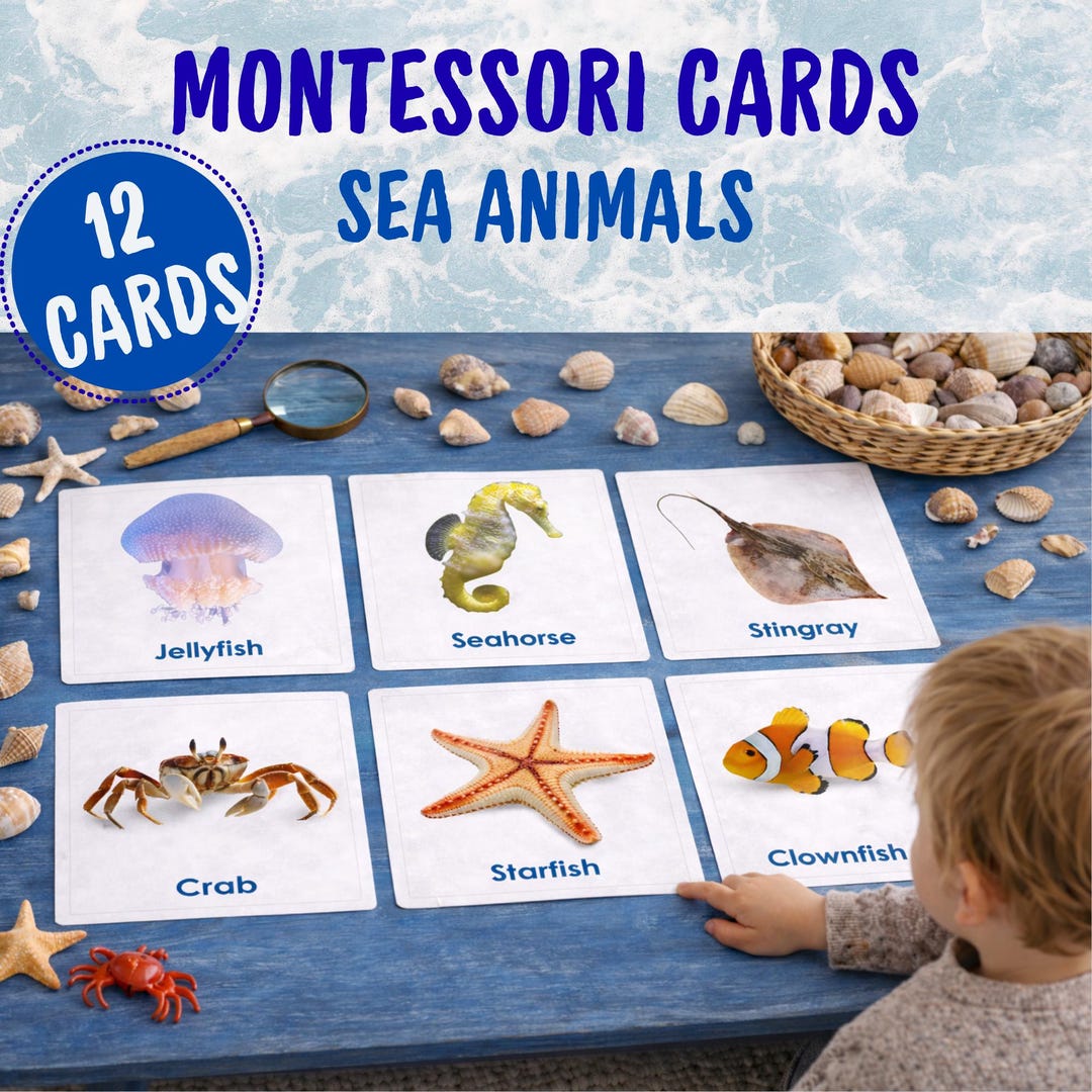Sea Animals Montessori Cards, Printable Flashcards for Toddlers ...