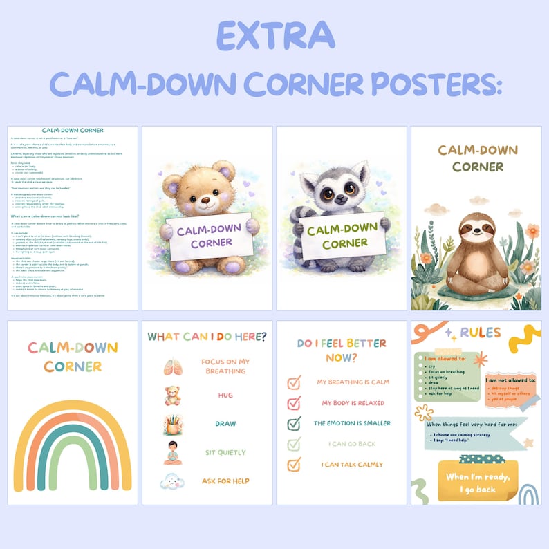 Breathing Cards and Techniques for Kids, Posters & Rules, Calm Down ...