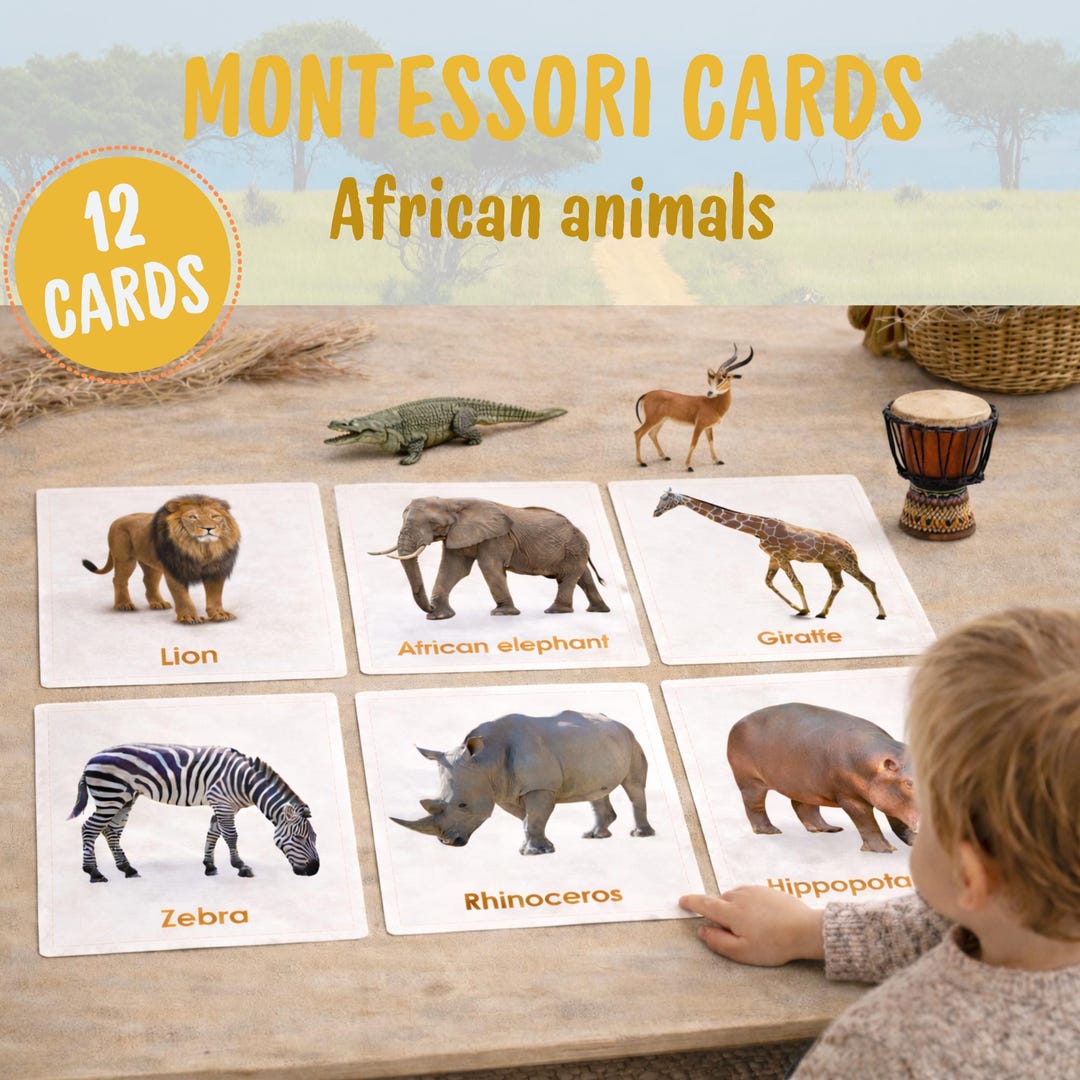 African Animals Montessori Cards, Printable Flashcards for Toddlers ...