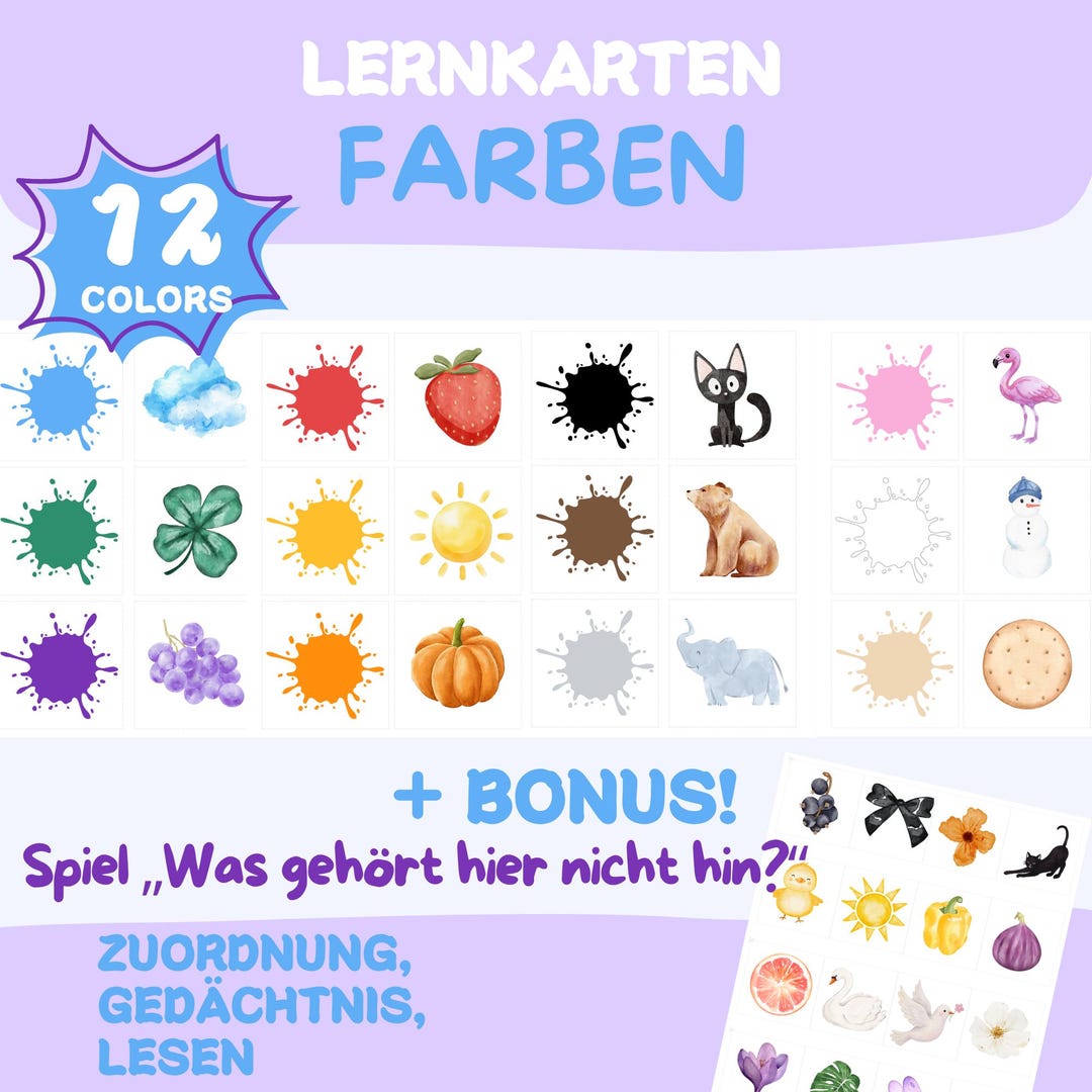 Learn German Colors for Kids, German Language Printable, Color Matching ...