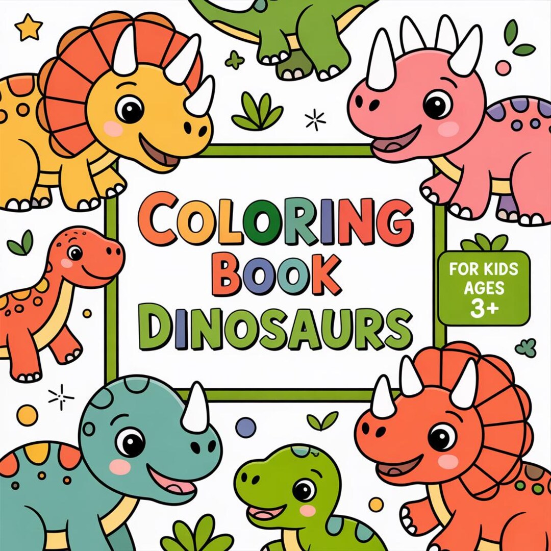 Dinosaur Coloring Book, Bold & Easy, Kawaii Dino Art (PDF Pattern) - Etsy