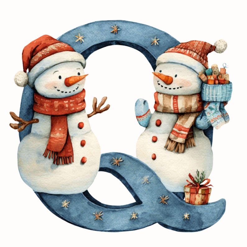 Christmas Snowman Alphabet Clipart, Watercolor Letters (digital ...