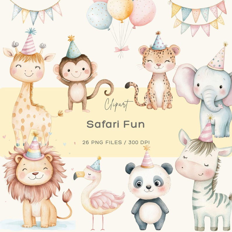 Safari Birthday Animals Clipart Set, Jungle Friends (26 PNG Files) - Etsy