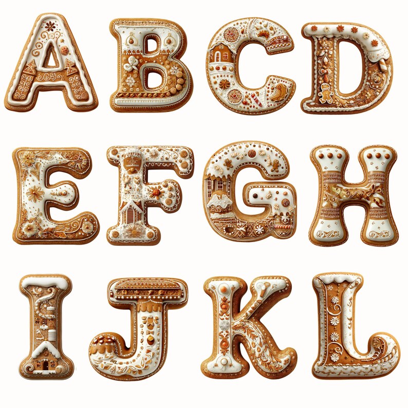 Gingerbread Alphabet & Numbers Clipart | Christmas Cookie Font (41 PNG ...