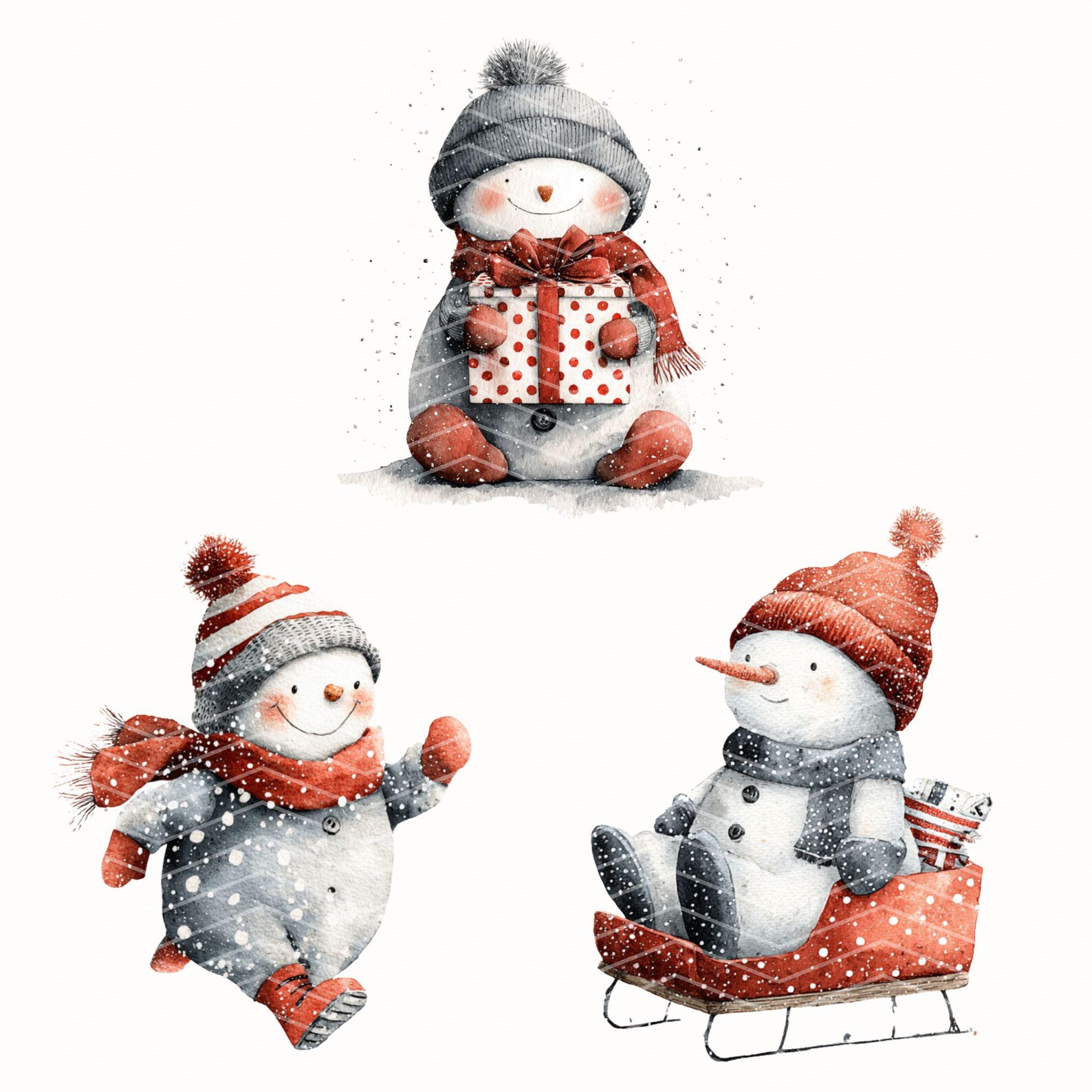 Christmas Snowman Clipart | Winter Holiday PNG Bundle (26 Files) - Etsy