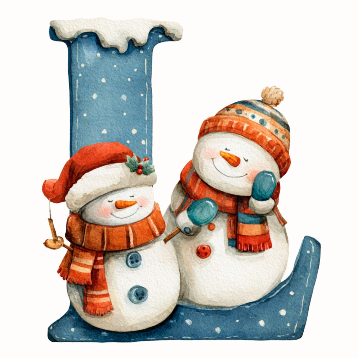Christmas Snowman Alphabet Clipart, Watercolor Letters (digital ...