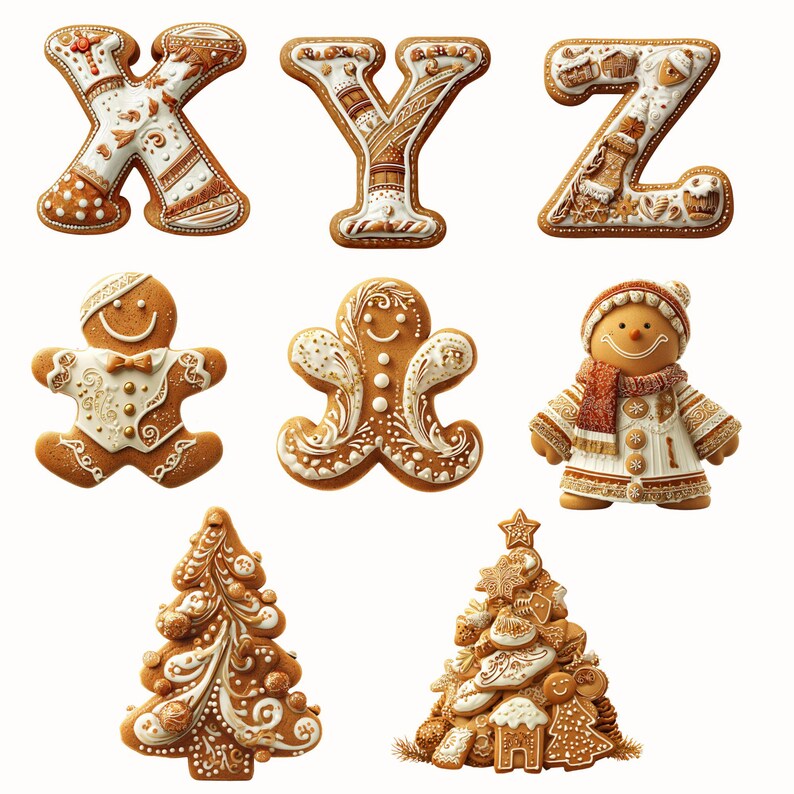 Gingerbread Alphabet & Numbers Clipart | Christmas Cookie Font (41 PNG ...