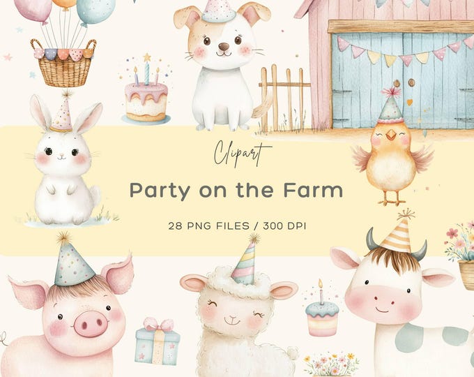 Birthday Farm Animals Clipart: Party Theme 28 Pngs Set - Etsy