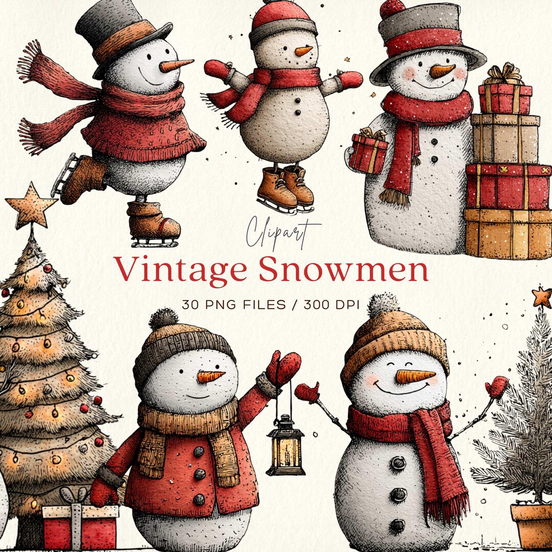 Vintage Snowman Clipart, Christmas Snowman, Retro Christmas ...