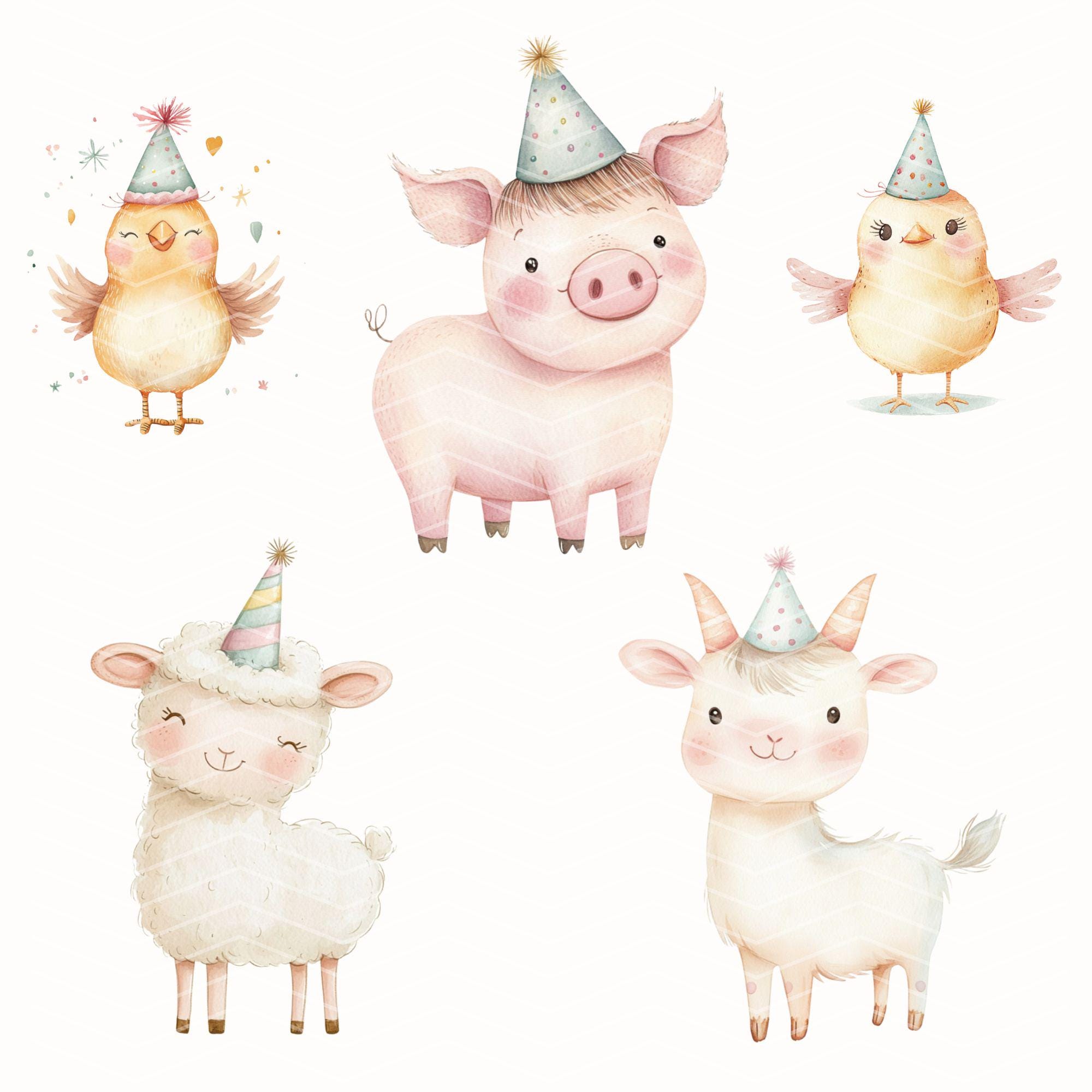 Birthday Farm Animals Clipart: Party Theme 28 Pngs Set - Etsy