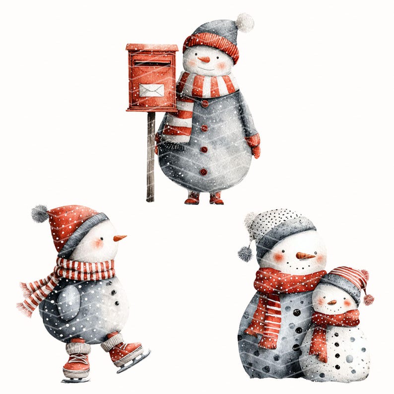 Christmas Snowman Clipart | Winter Holiday PNG Bundle (26 Files) - Etsy