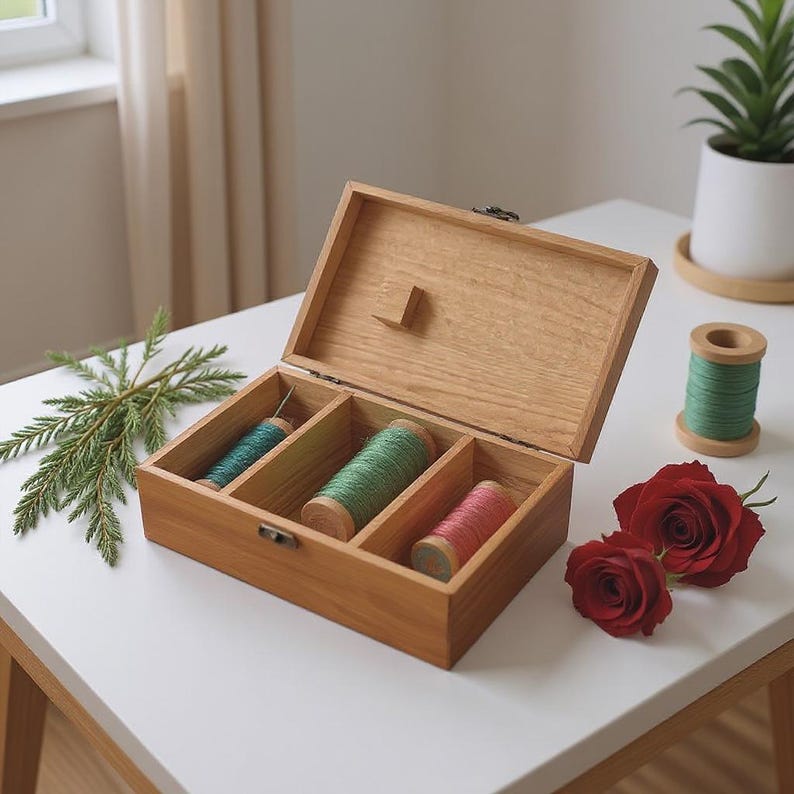 Handcrafted Wooden Embroidery Organizer Box - Dandelions Engraved ...