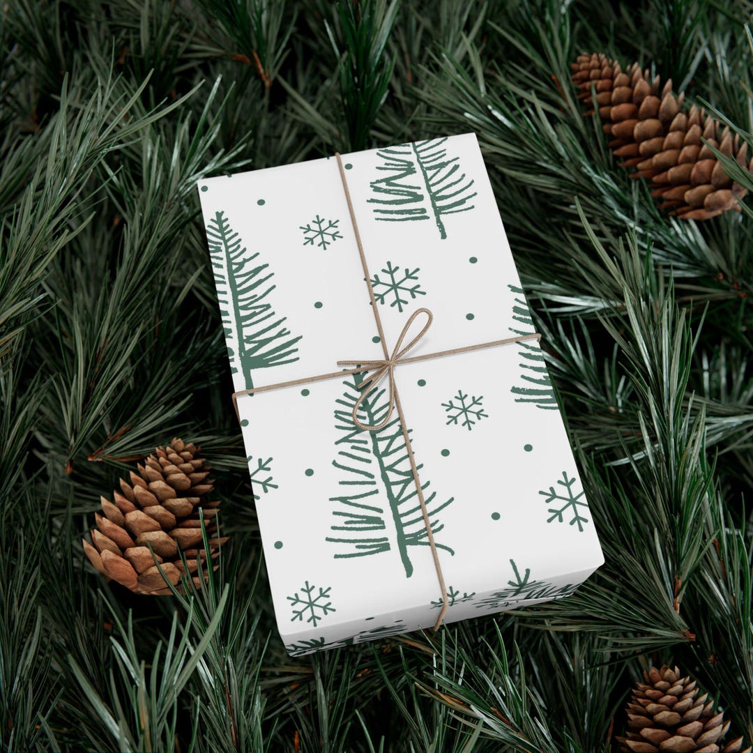 Hand Drawn Pine Trees Gift Wrap Paper | Christmas Wrapping Paper ...