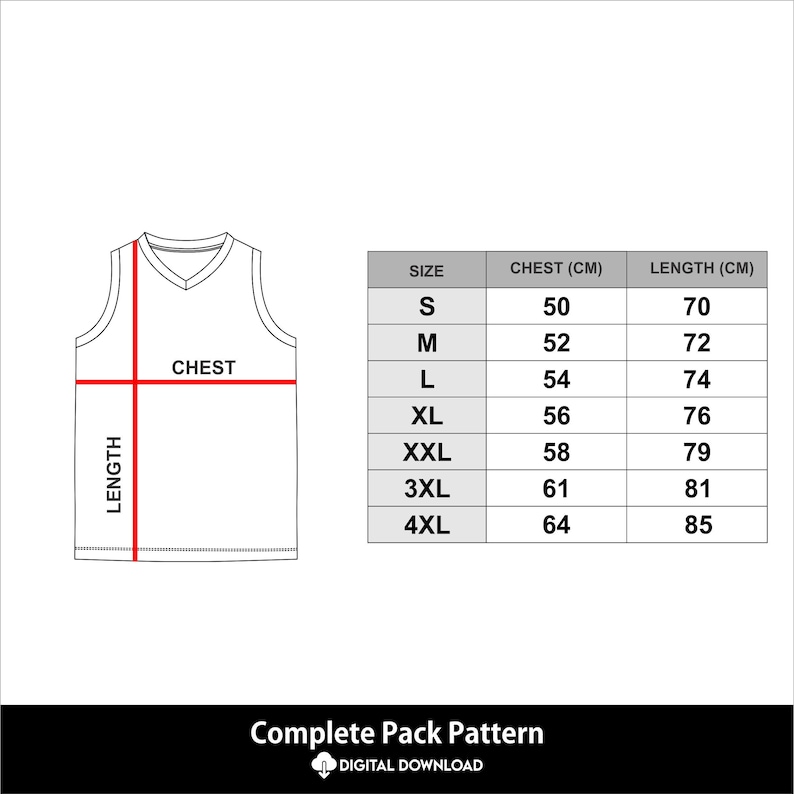 Basketball Sewing Pattern Jersey V-neck Cutting Variations XS-4XL ...