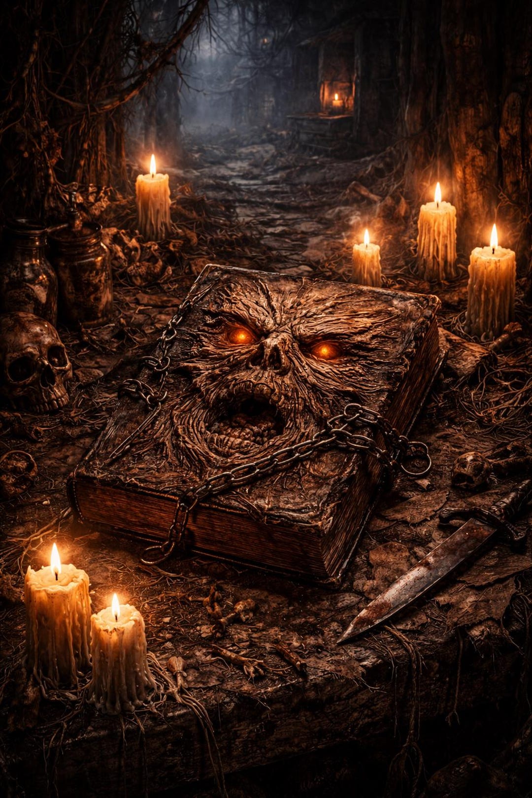 Cursed Evil Spell Book Horror Art Print Haunted Candle Skulls Gothic ...
