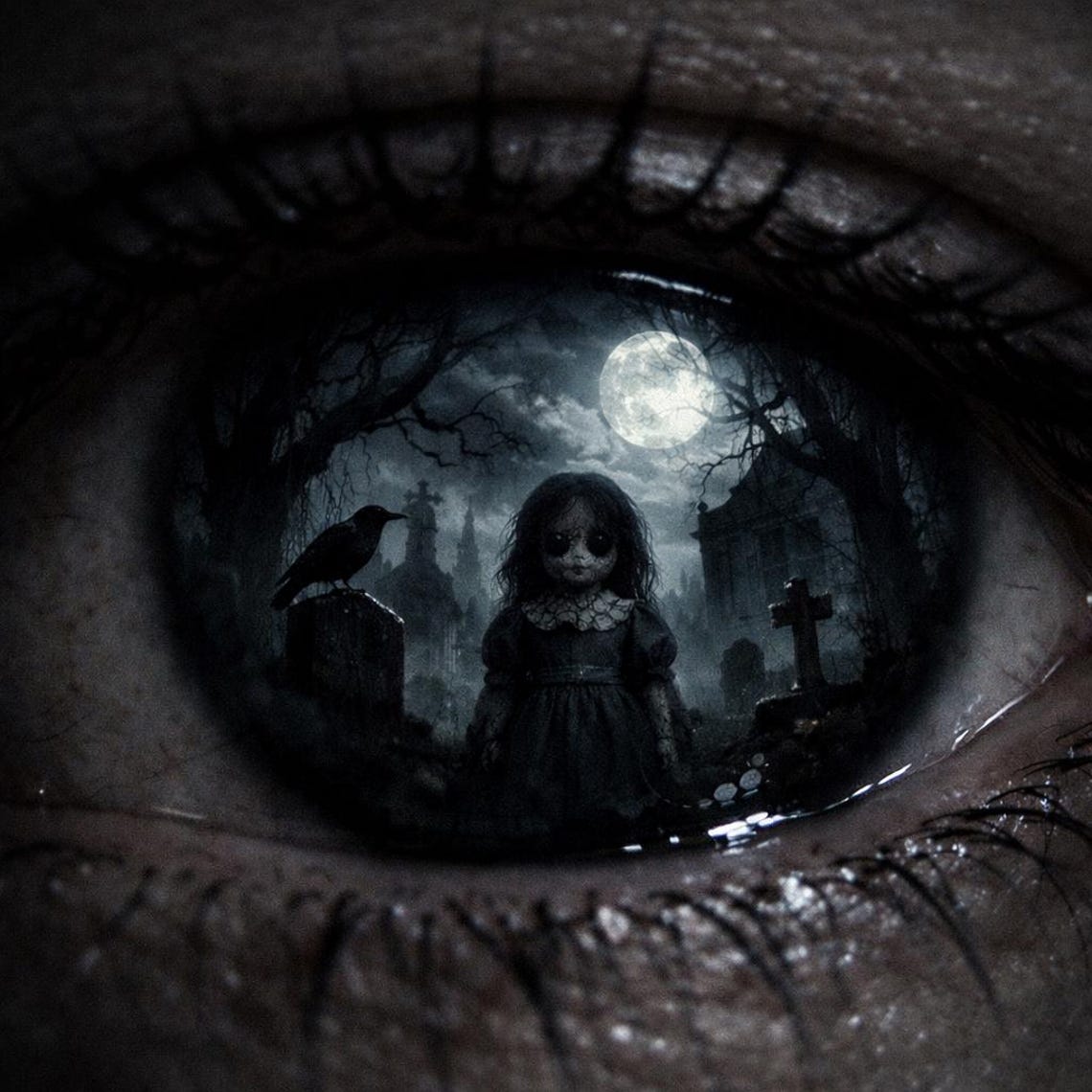 Gothic Horror Doll Eye Print – Creepy Graveyard Reflection (digital ...